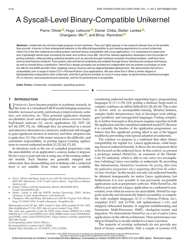 A Syscall-Level Binary-Compatible Unikernel | PDF | Kernel (Operating System) | Virtual Machine