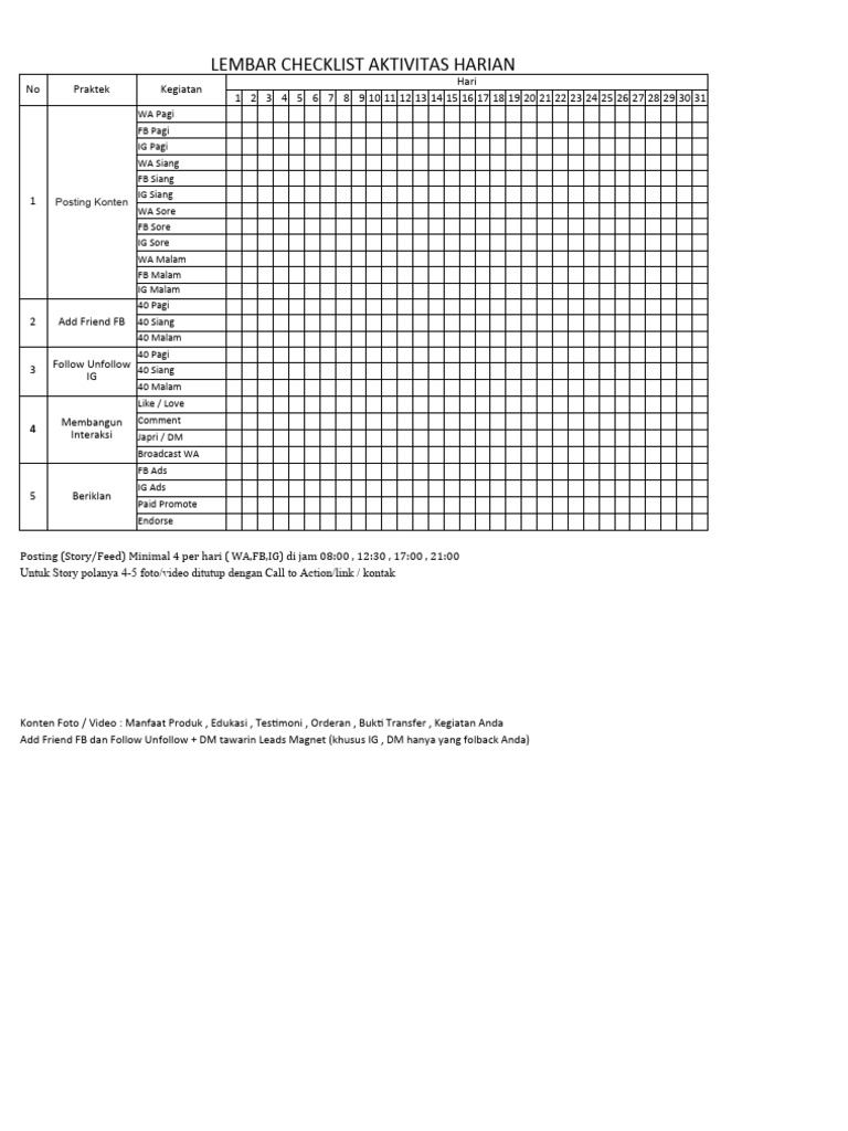 Lembar Checklist Aktivitas Affiliate | PDF