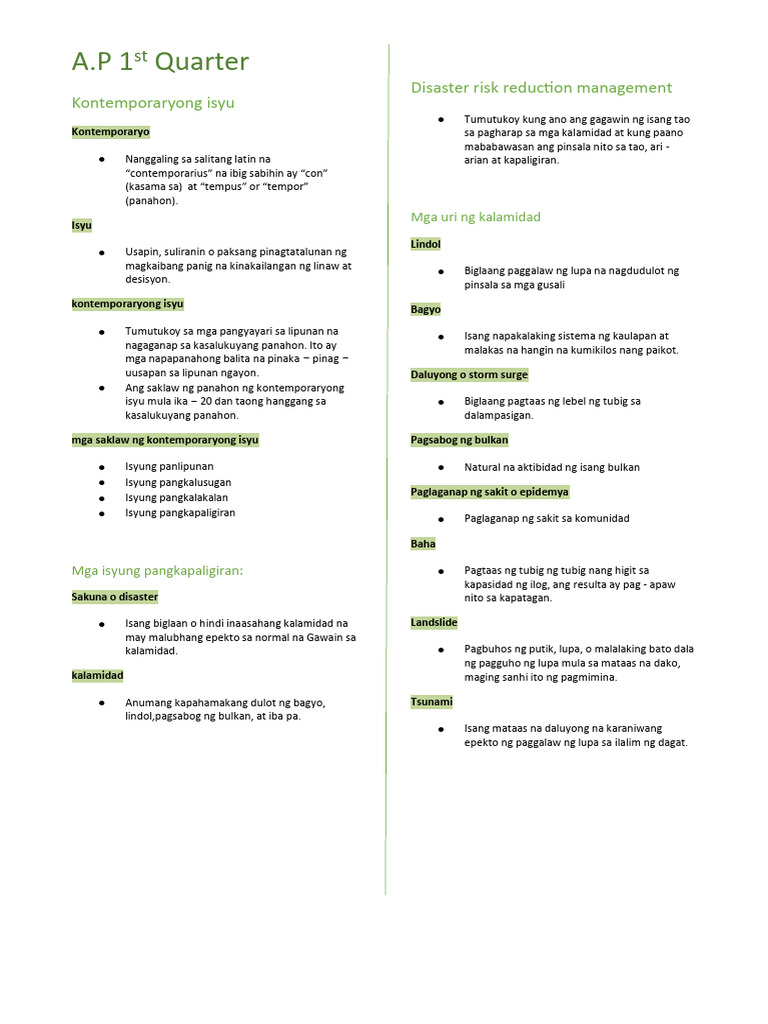 AP 10 (1st Quarter) Reviewer | PDF