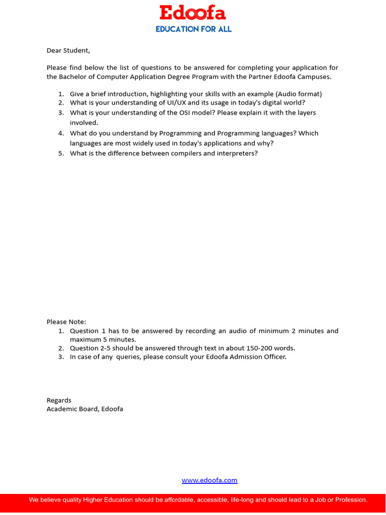 BCA - Academic Interview Questions | PDF