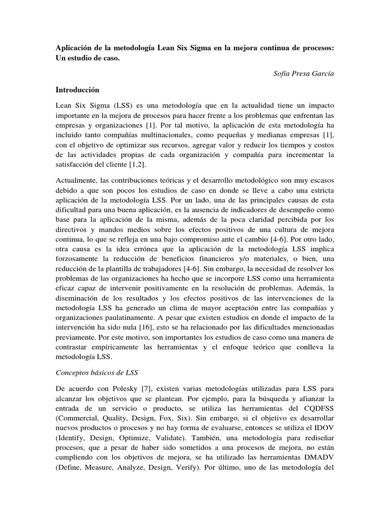 3.-Aplicacion de La Metodologia Lean Six Si2011 | PDF | Science | Business