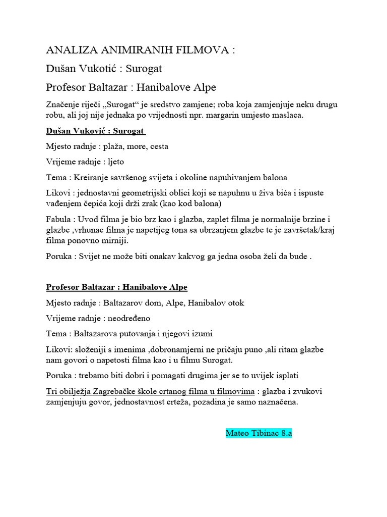 Analiza Animiranih Filmova | PDF