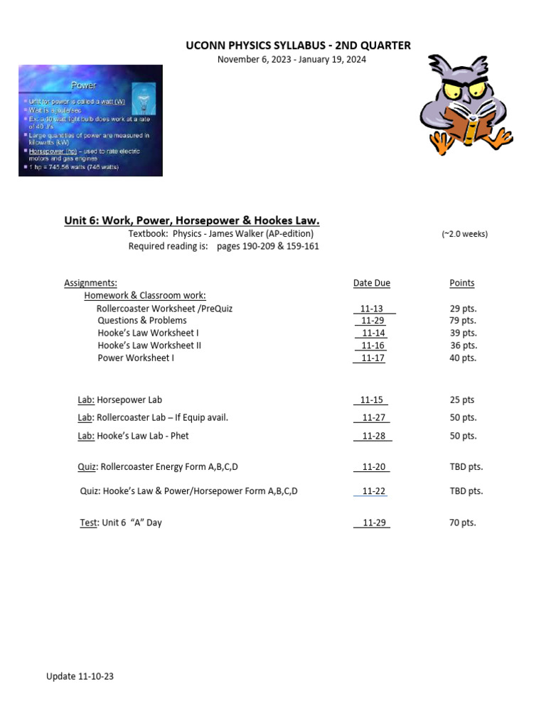 Unit 6 Syllabus - Work Power Energy | PDF