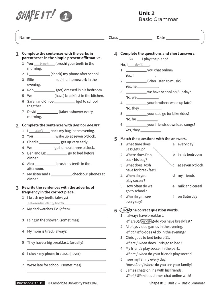 Basic_Grammar_Unit 2_Without_Answers | PDF | Linguistic Morphology | Language Mechanics