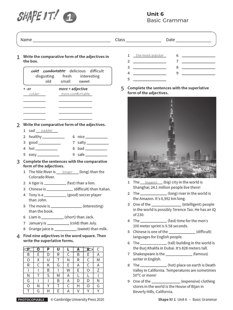 Basic - Grammar - Unit 6 - Without - Answers | PDF | Adjective | Human Communication