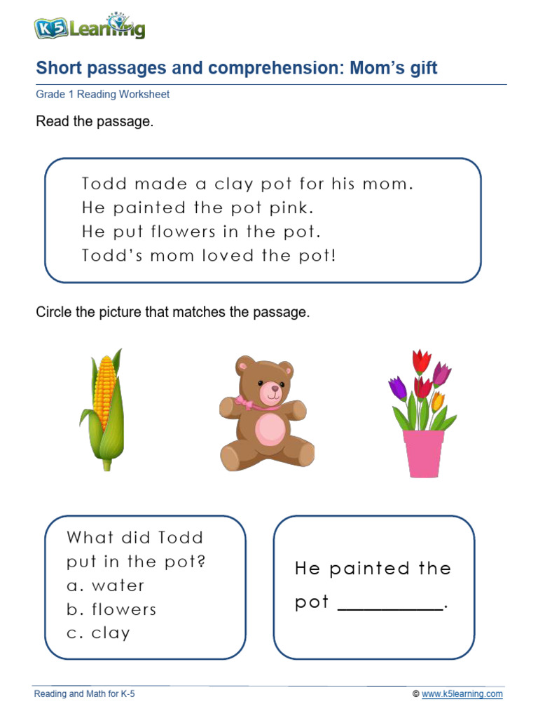 Short Passages and Comprehension - Mom's Gift | PDF
