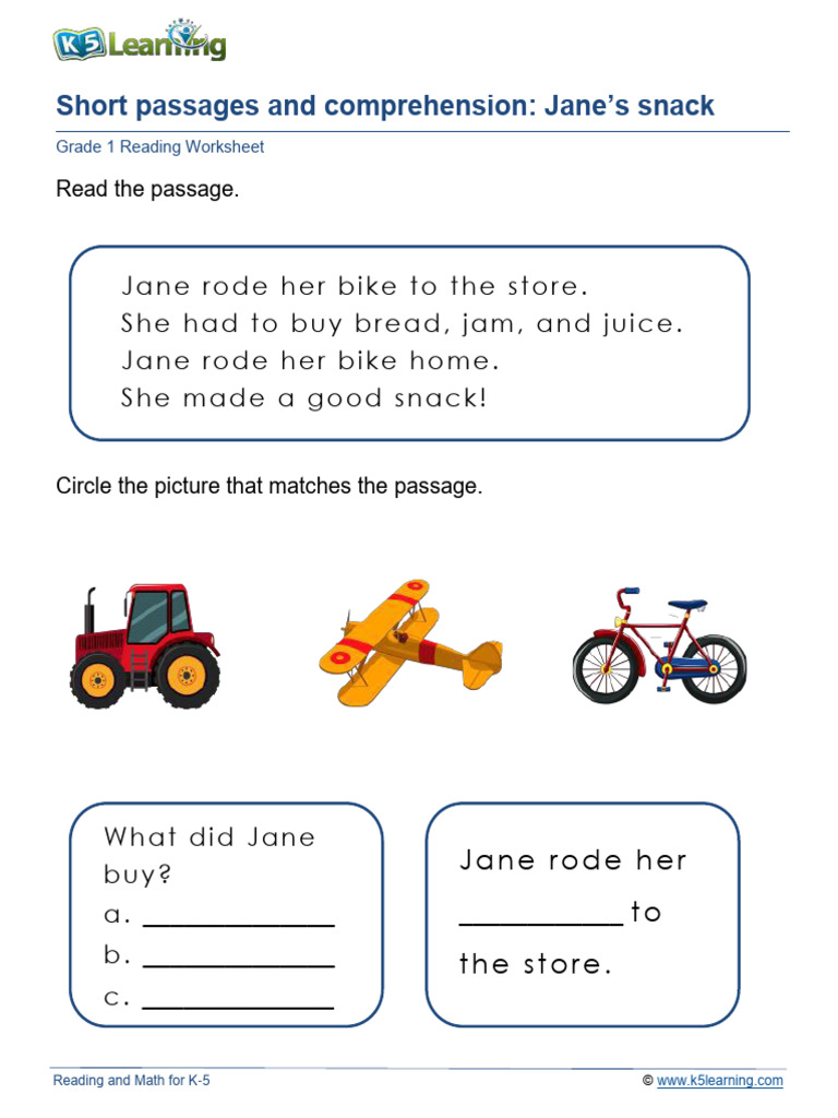 Short Passages and Comprehension - Jane's Snack | PDF