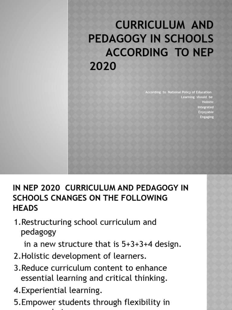 Curriculum and Pedagogy in Schools According to Nep | PDF | Curriculum ...
