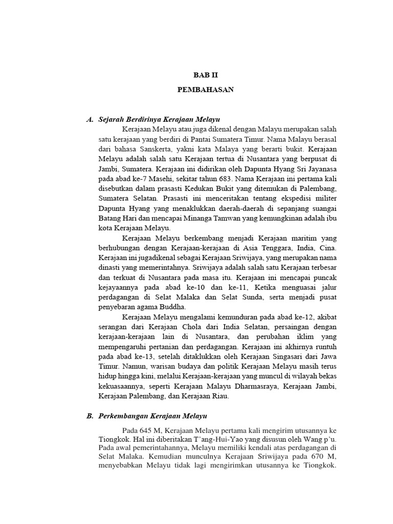 BAB II Sejarah Kerajaan Melayu | PDF | Sejarah