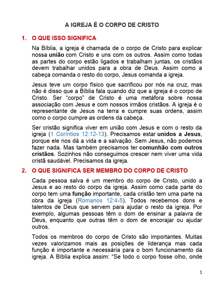 A Igreja Corpo de Cristo | PDF | Igreja cristã | Jesus
