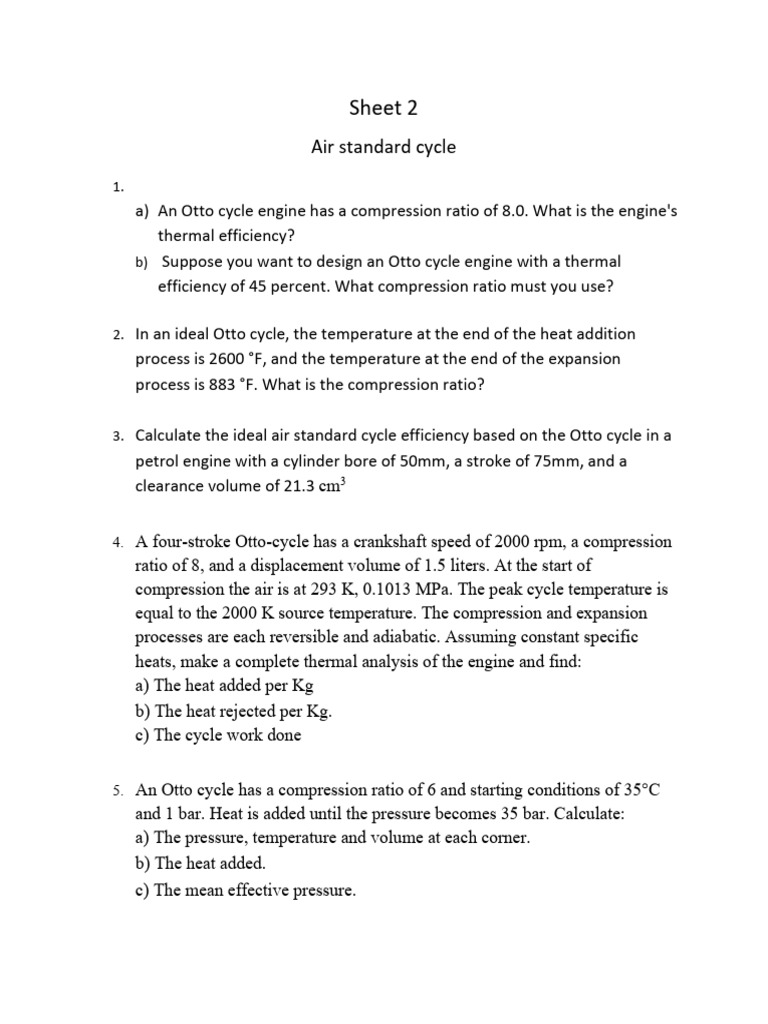Sheet 2 - Air Stanard Cycle | PDF | Internal Combustion Engine | Physical Chemistry