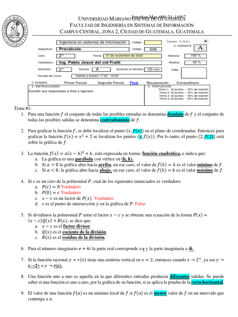 Final Precalculo | PDF | Geometría analítica