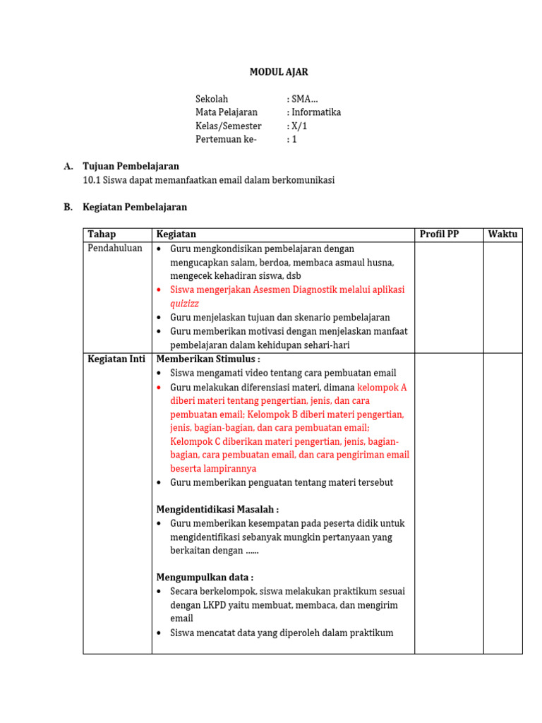 Contoh Modul Ajar (Terdiferensiasi) | PDF