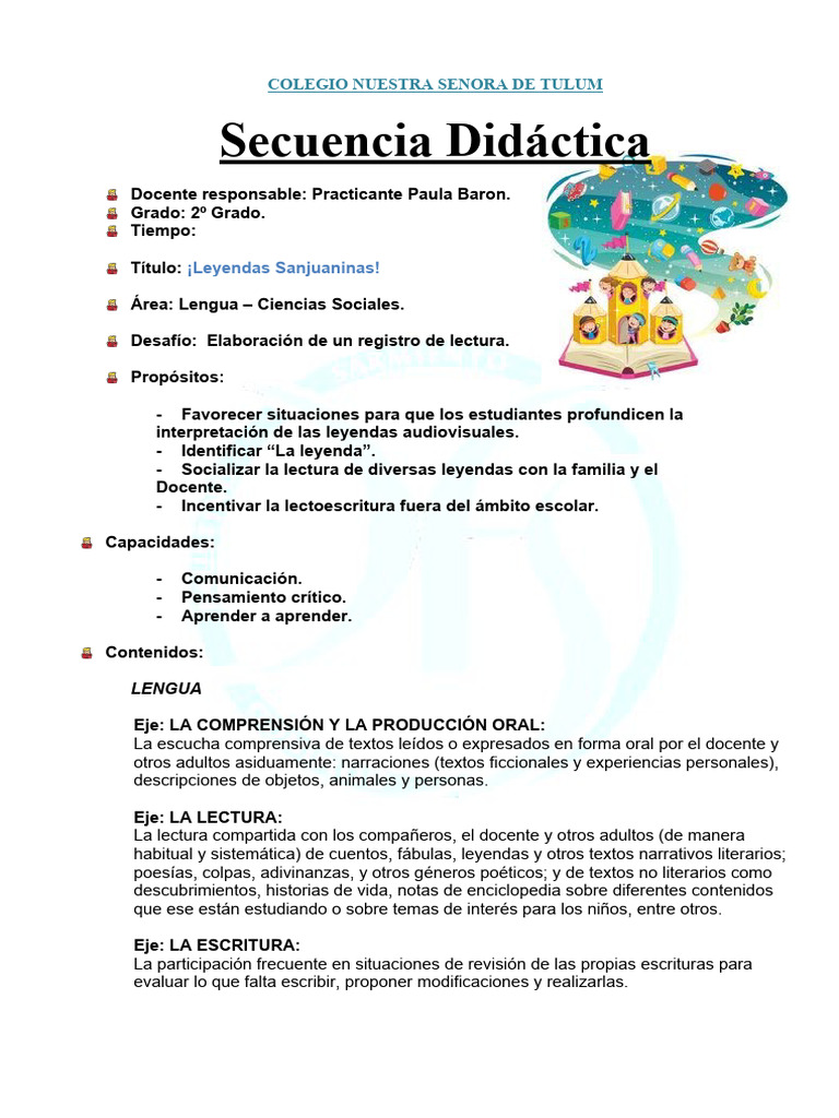 PLANIFICACION 2º GRADO. LA LEYENDA | PDF | Maestros