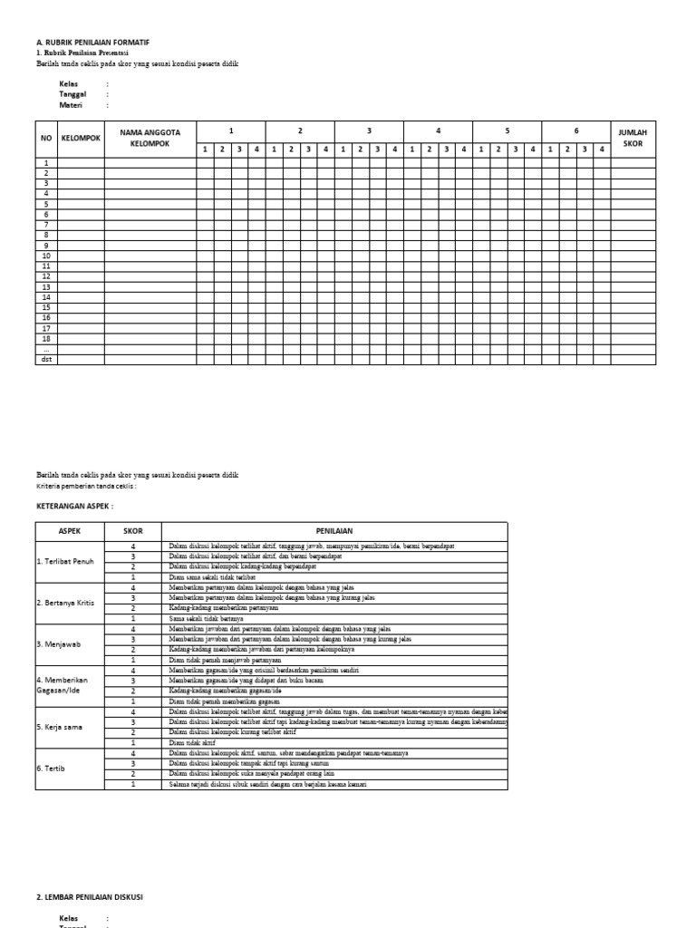 Rubrik Penilaian Formatif dan Sumatif | PDF