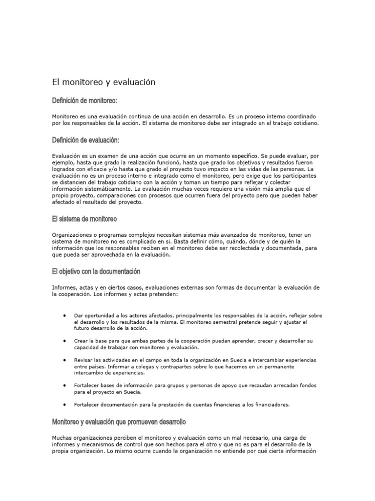 El Monitoreo y Evaluación Planificacion Particpativa | PDF | Evaluación | Planificación