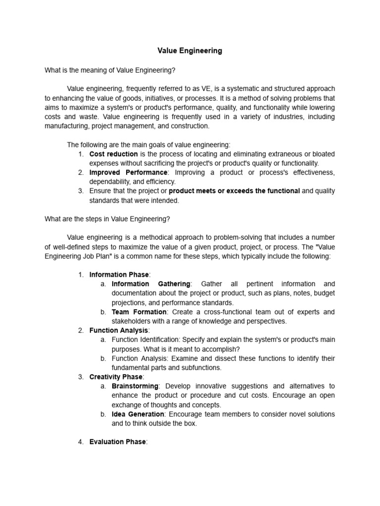 Value Engineering | PDF | Evaluation | Engineering