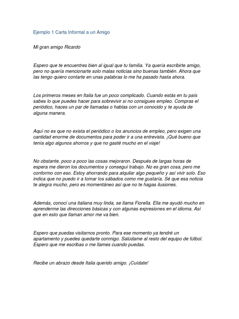 Ejemplos Carta Informal Para Un Amigo (1) | PDF