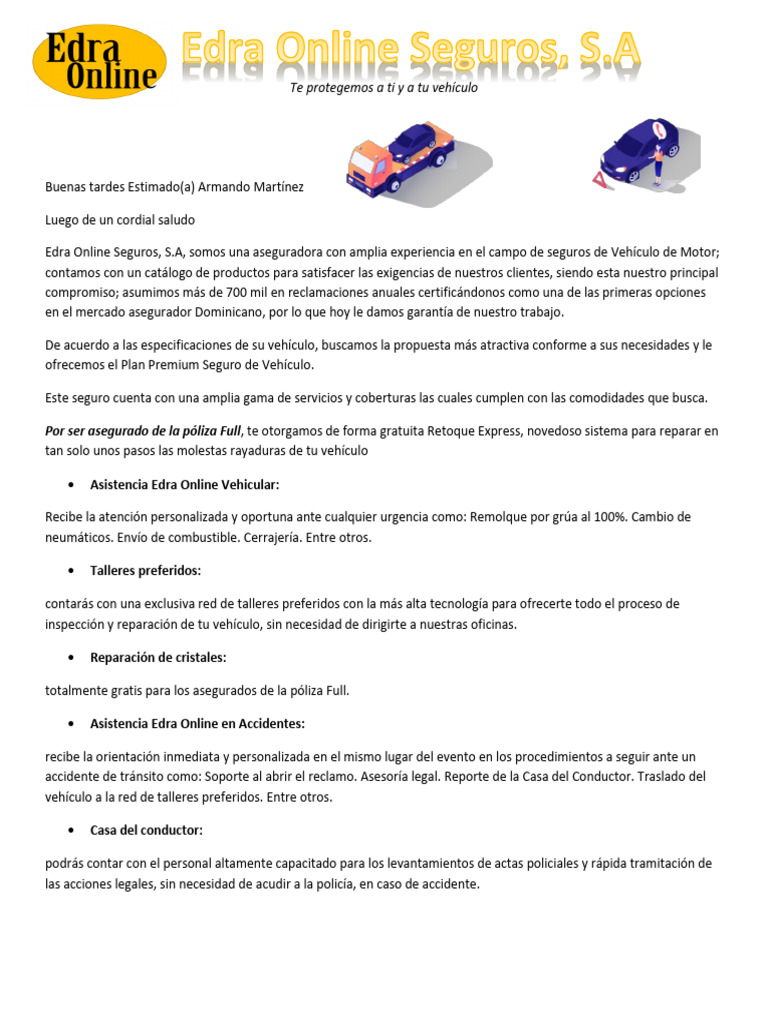 Edra Online Seguro, S.A - Seguro Vehicular Full | PDF | Vehículos de ...