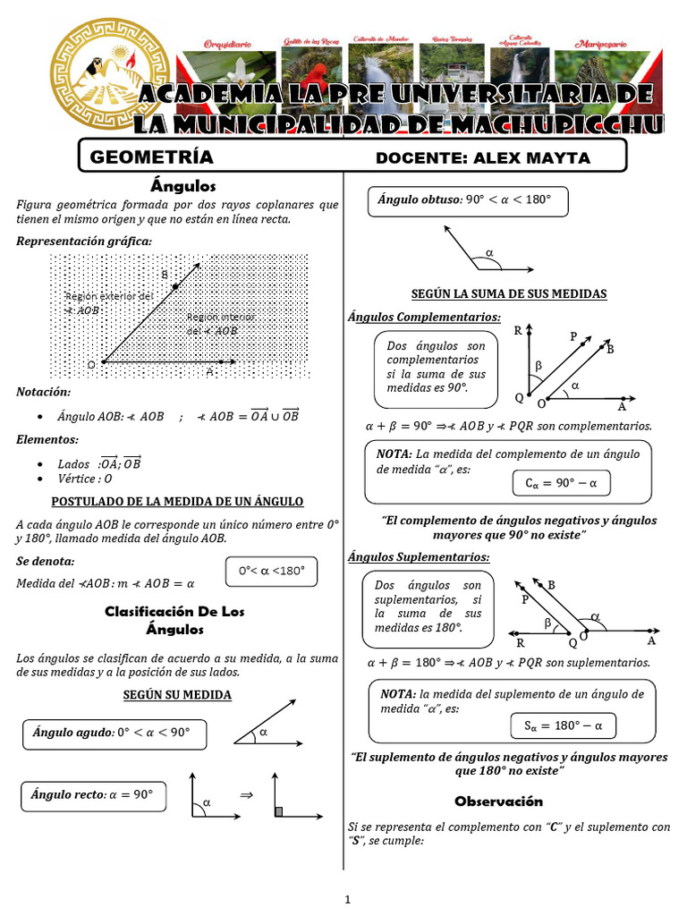 Clasificación y Ejercicios de Ángulos | PDF | Geometría | Geometría ...