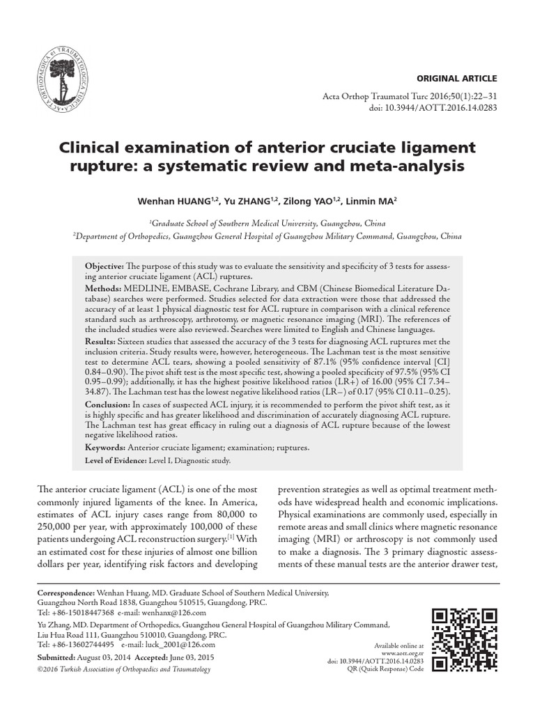 ACL Rupture Diagnostic Accuracy | PDF | Clinical Medicine | Medicine