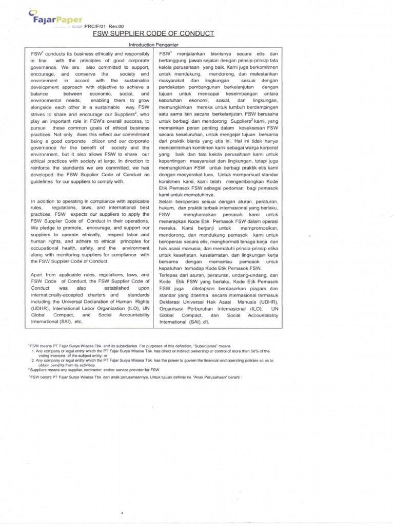 Kode Etik Supplier Fajar - 1 | PDF