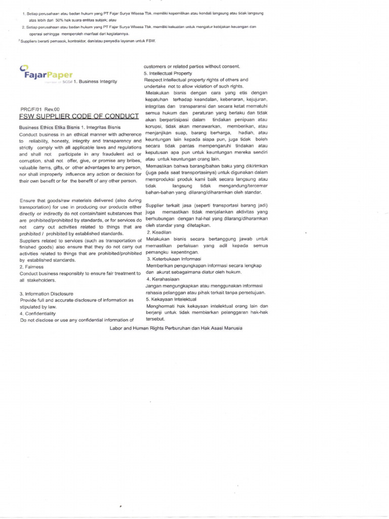 Kode Etik Supplier Fajar - 2 | PDF | Hukum