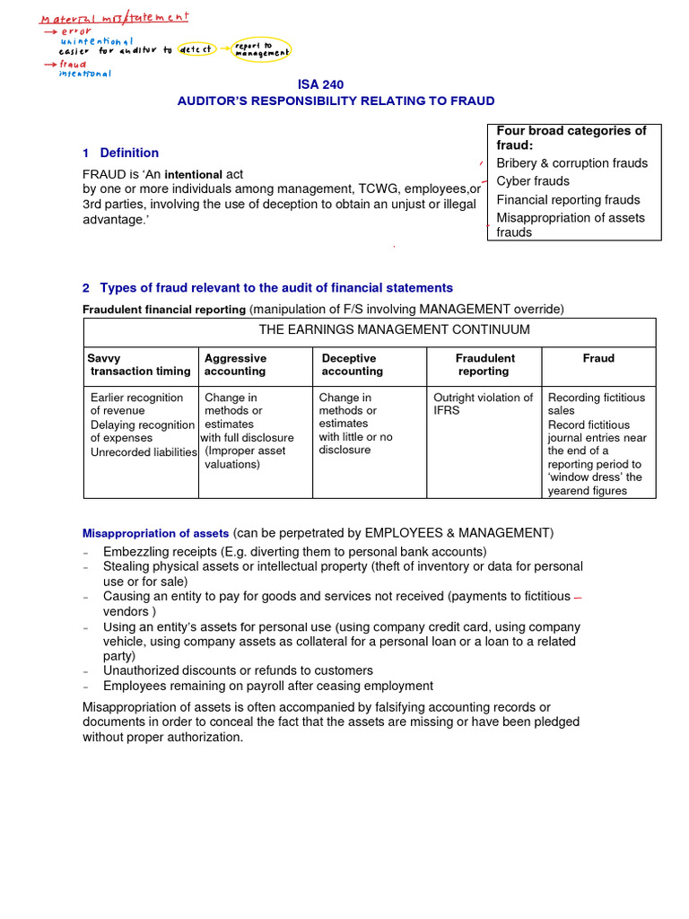 Isa 240 Auditor Responsibility Relating To Fraud | PDF | Audit ...