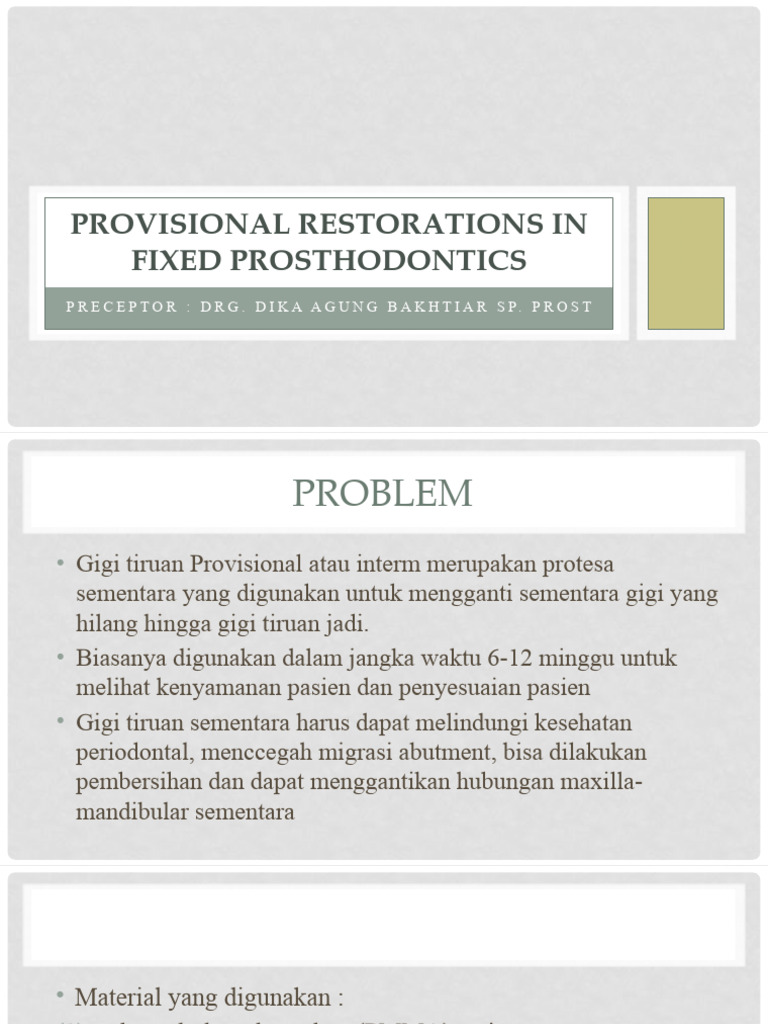 Provisional Restorations in Fixed Prosthodontics | PDF