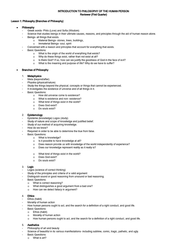 Reviewer Philo 1st-Quarter | PDF | Soul | Knowledge