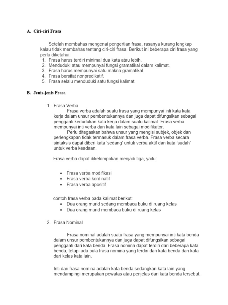 Ciri-Ciri dan Jenis Frasa dalam Bahasa | PDF | Seni & Disiplin Bahasa