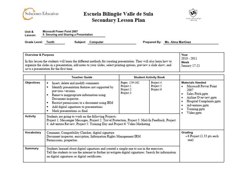 Ninth Grade Lesson Plan Sample - 9 | PDF | Software | Computing