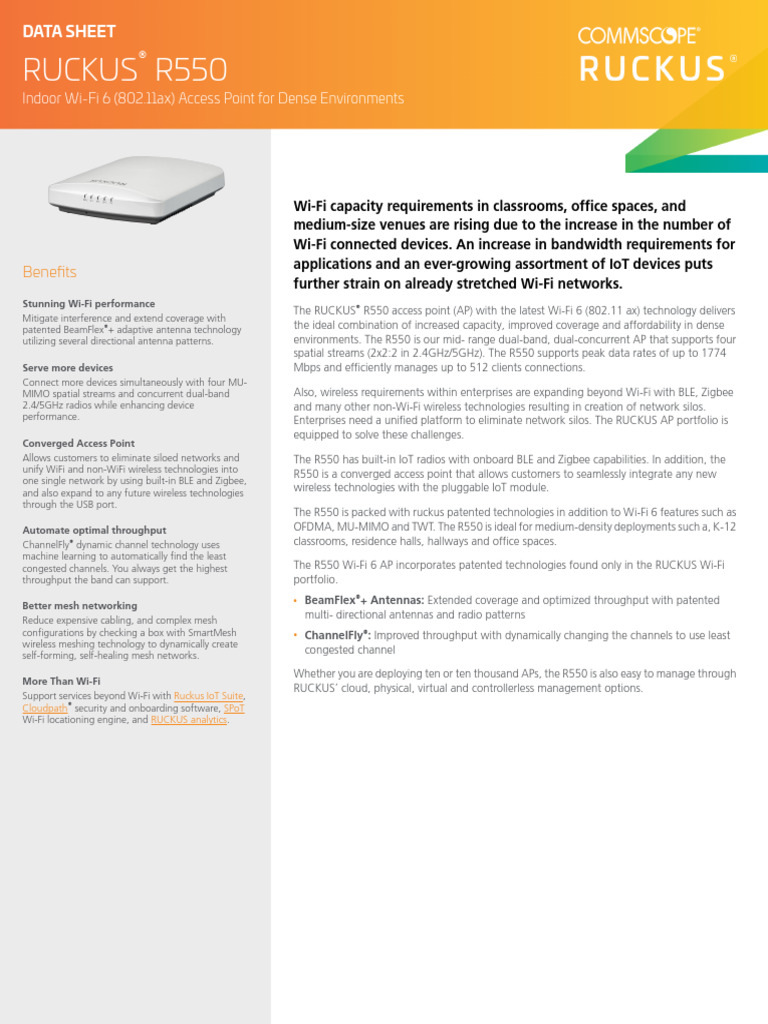 RUCKUS R550 Data Sheet | PDF | Wi Fi | Ieee 802.11