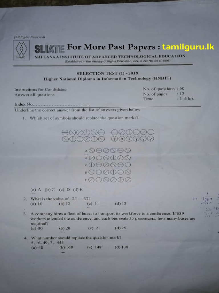 2018-HND IT Selection Test Past Paper | PDF