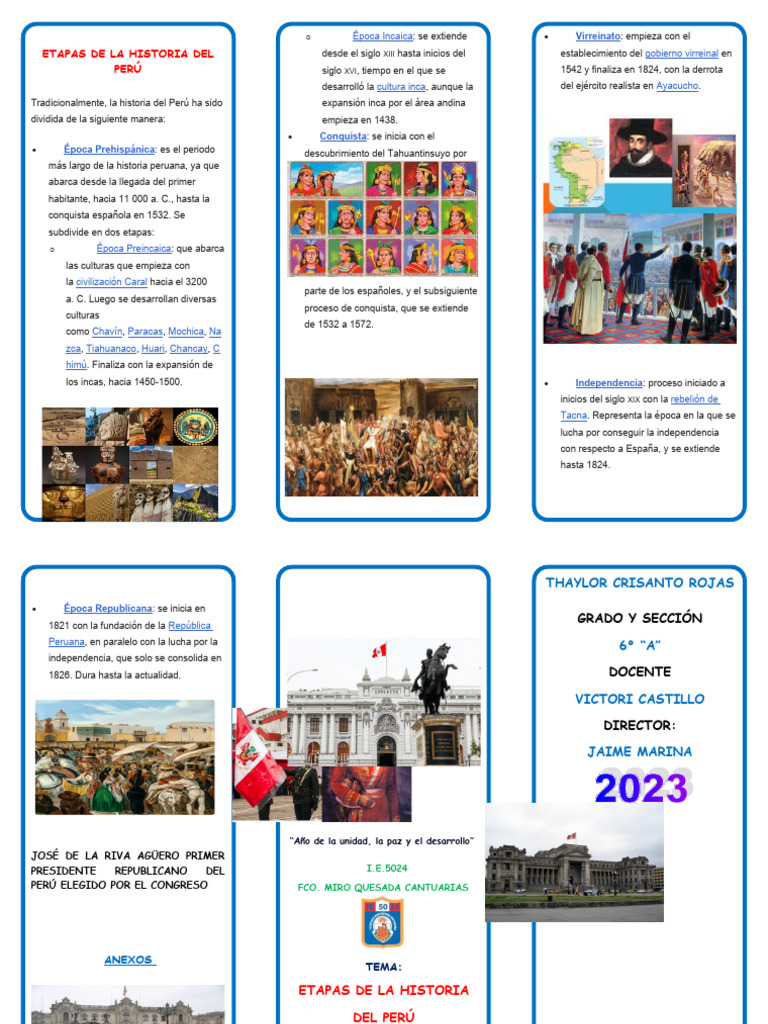 Triptico Etapas de La Historia Del Peru | PDF | Perú | Imperio Inca