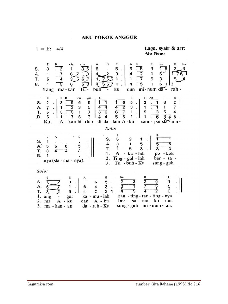 SATB Aku Pokok Anggur GB 216 | PDF