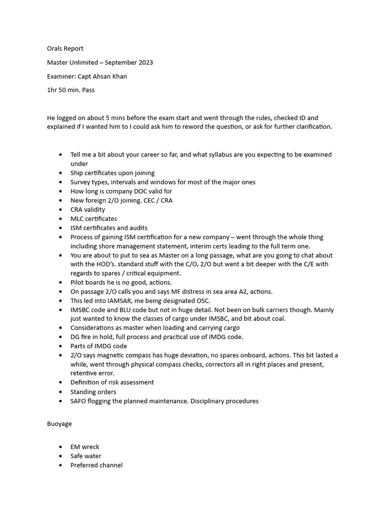 MCA Oral Exam Report: September 2023 | PDF
