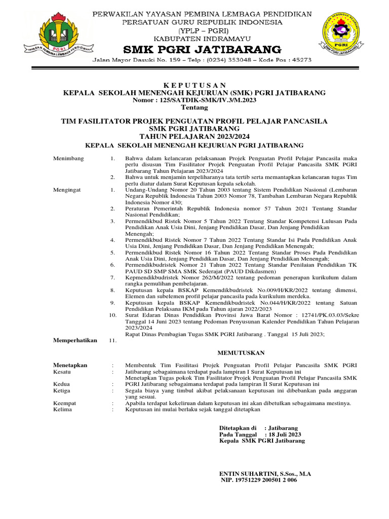 SK Tim Fasilitator Projek Penguatan P5 | PDF