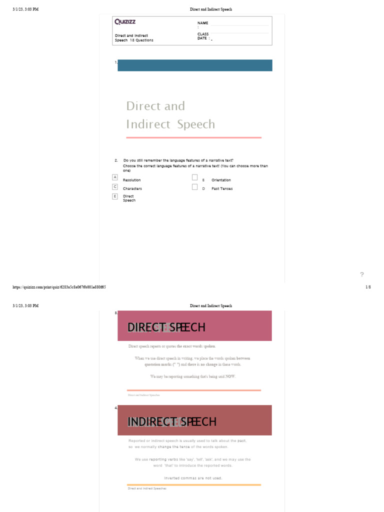 Direct and Indirect Speech | PDF | Languages | Foreign Language Studies