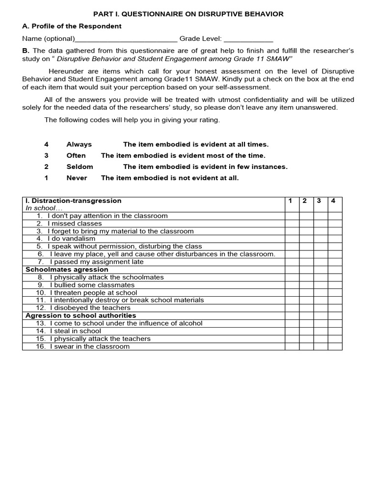 PR2 Modified Questionnaire 1 | PDF | Behavioural Sciences | Behavior Modification