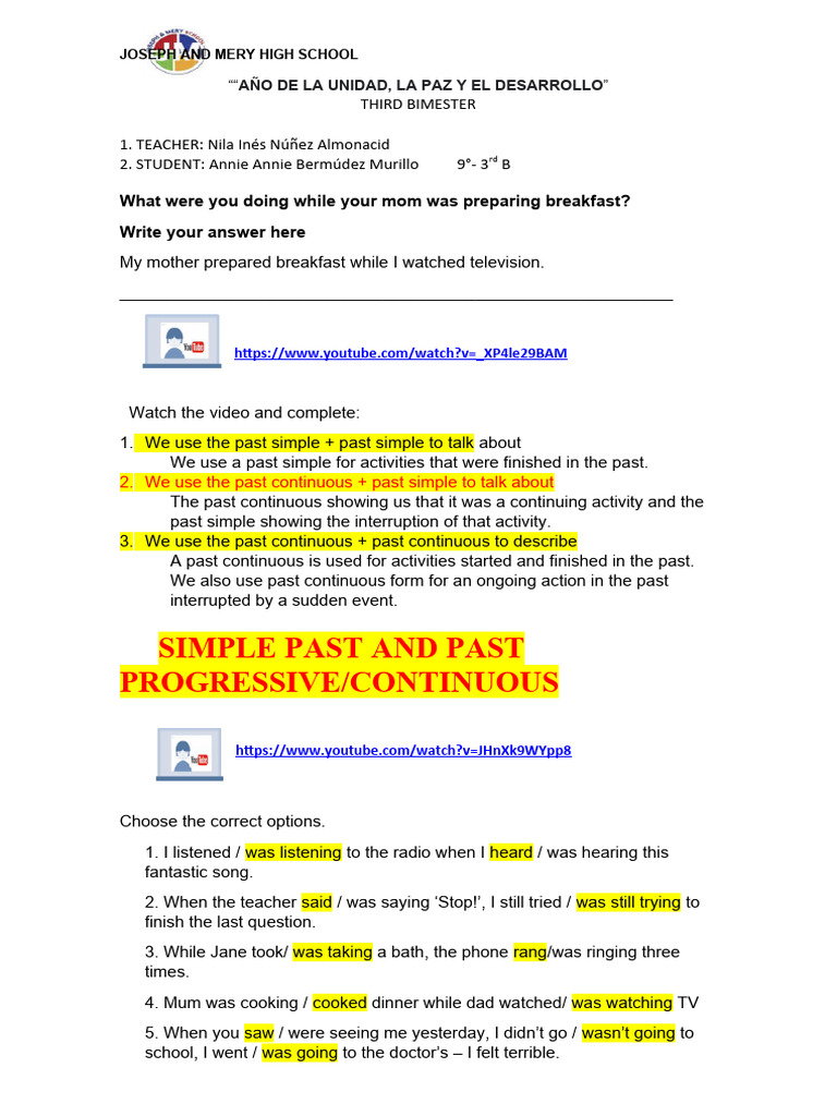 Simple Past and Past Progressive/Continuous | PDF