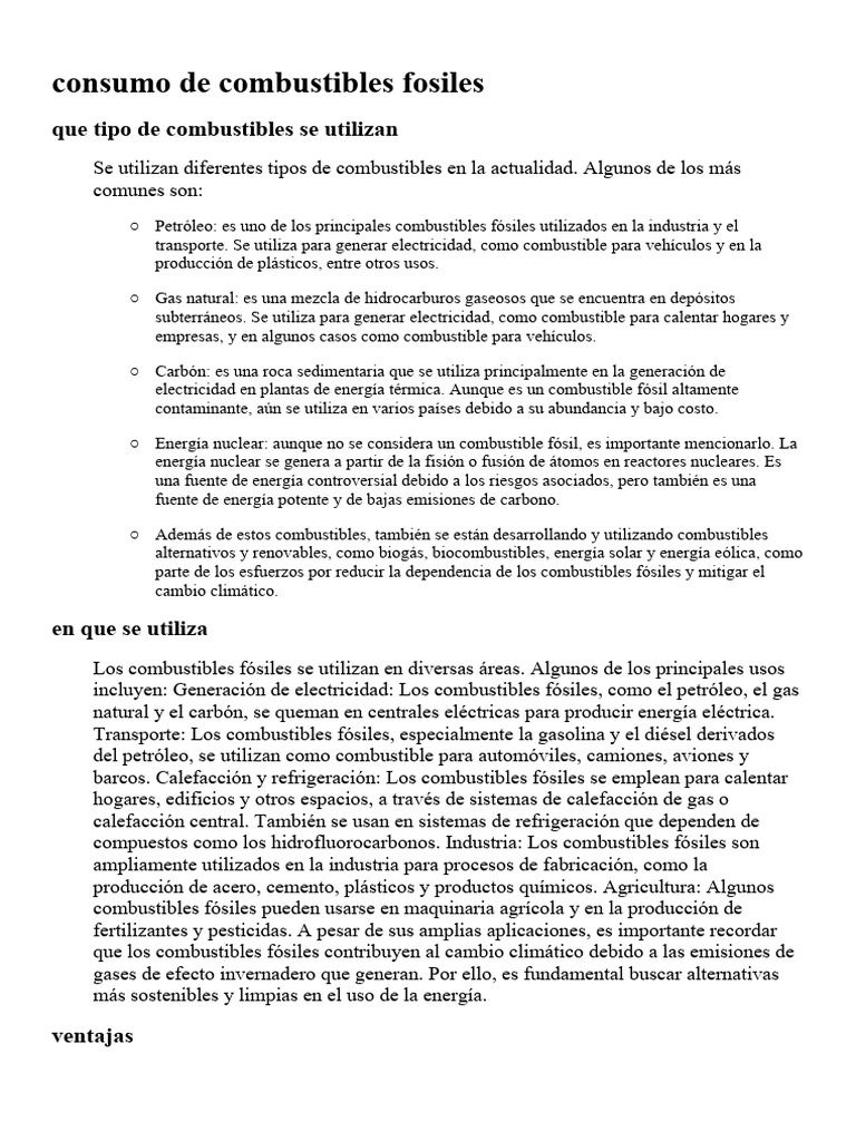 Consumo de Combustibles Fosiles | PDF | Combustibles fósiles | Combustibles