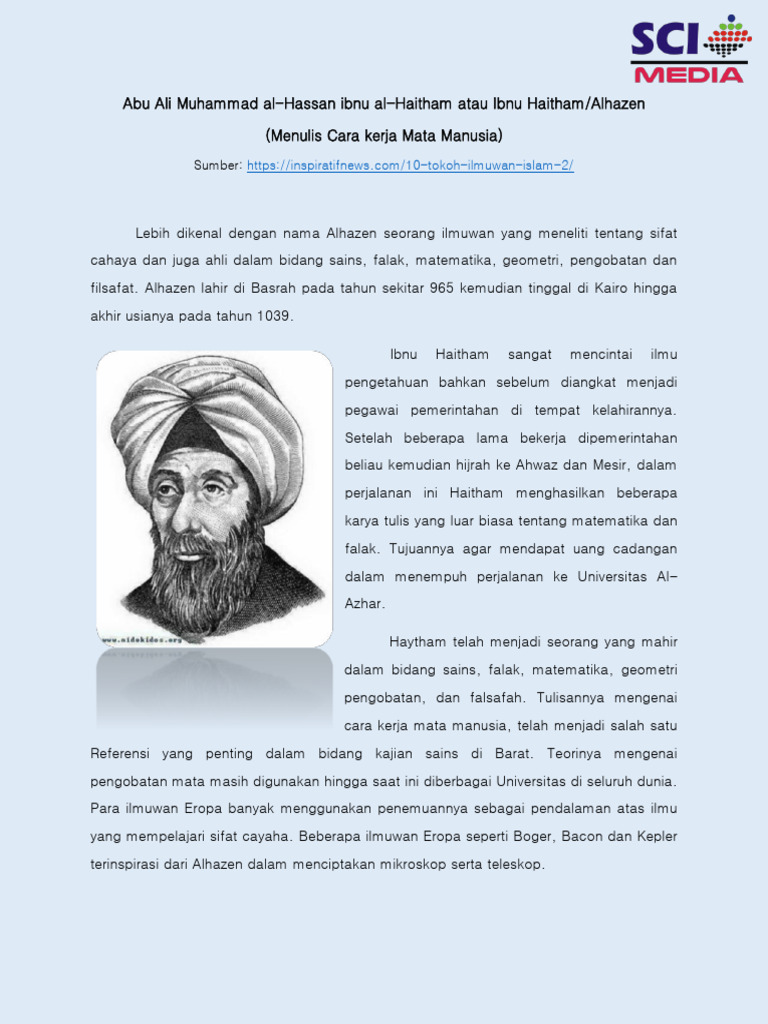 Abu Ali Muhammad Al-Hassan Ibnu Al-Haitham Atau Ibnu Haitham | PDF