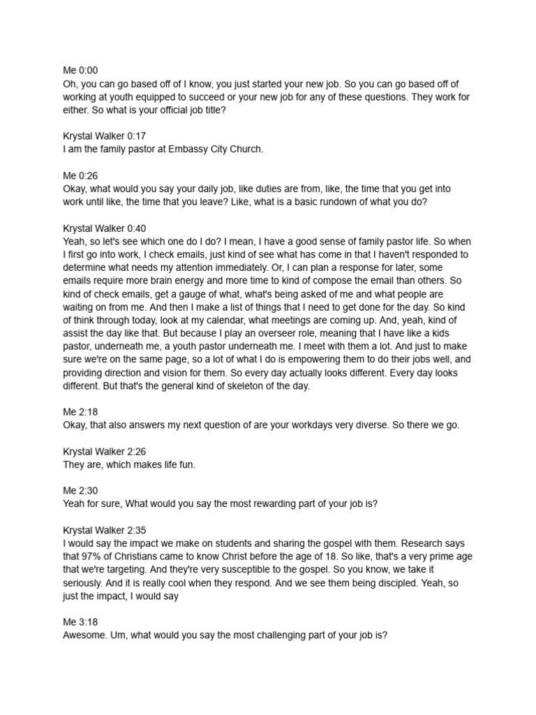 Reagyn Harrington - Interview Transcripts - Krystal Walker | PDF ...