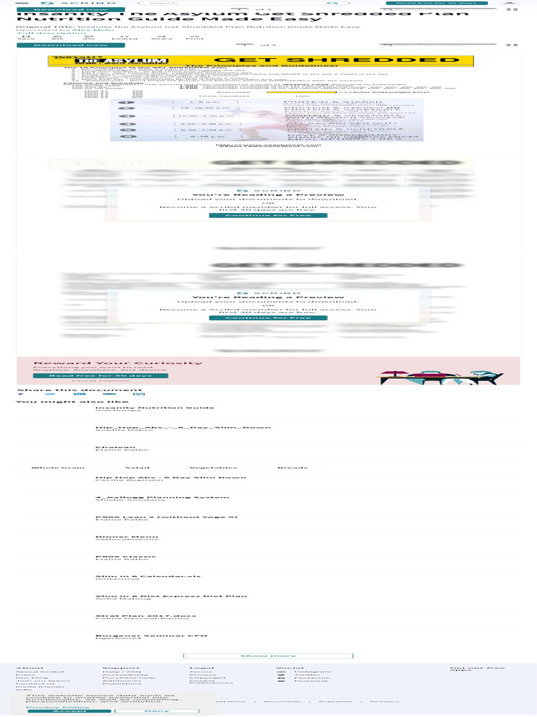 Insanity The Asylum Get Shredded Plan Nutrition Guide Made Easy PDF ...