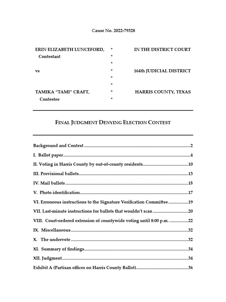 Final Judgment Denying Election Contest | PDF | Postal Voting ...