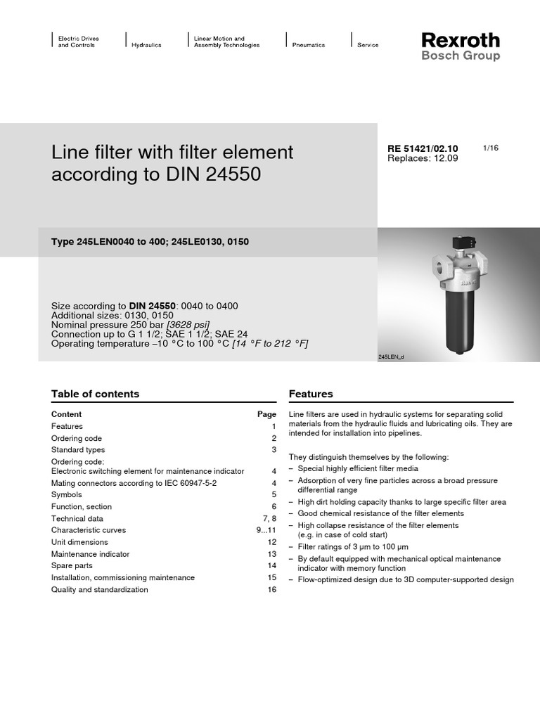 DIN 24550 Hydraulic Line Filter Guide | PDF | Switch | Electrical Connector