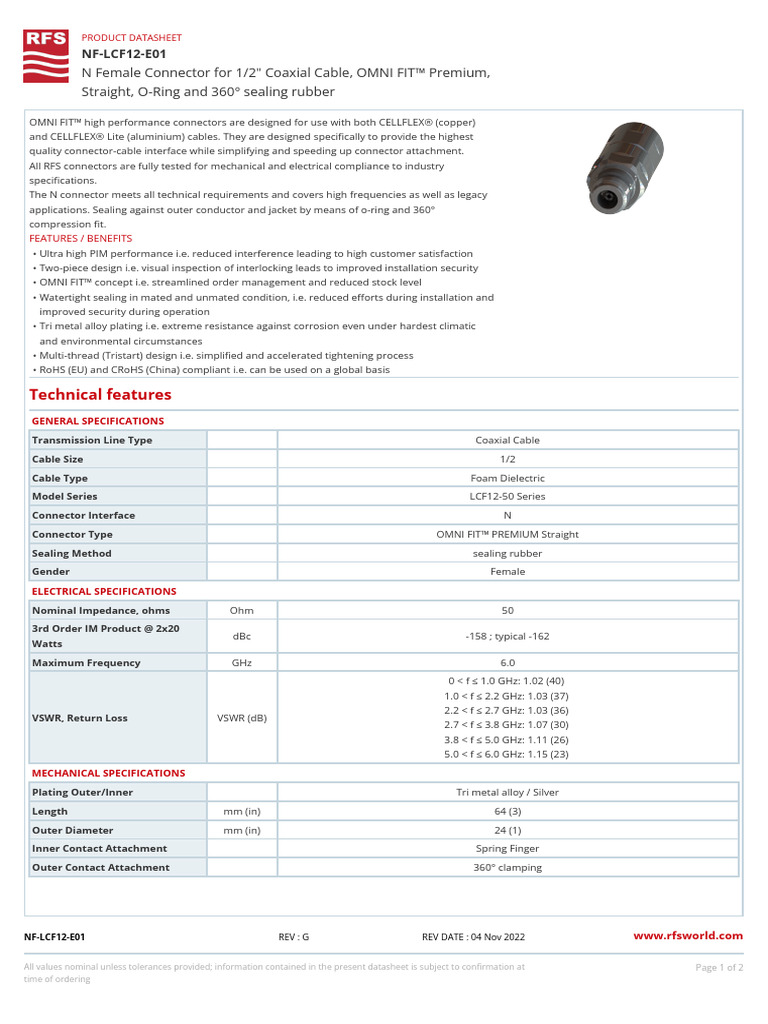 NF LCF12 E01 | PDF | Electrical Connector | Coaxial Cable