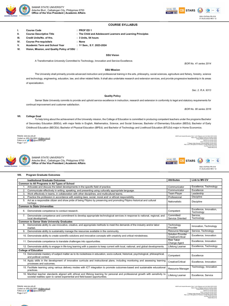 Prof Ed 1 BPED 2023 2024 Student | PDF | Cognitive Development | Developmental Psychology