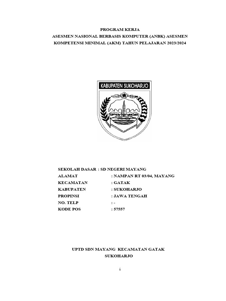 Program Kerja ANBK SD Negeri Mayang 2023 | PDF